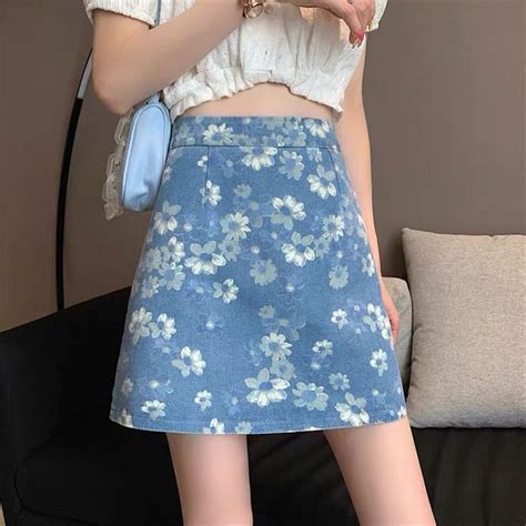 Flower Denim Skirt New Style High Waist Bodycon Skirt A Line Skirt