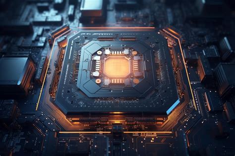 Premium Ai Image Illuminated Central Computer Processor With Neonlit Microchip Circuit Board