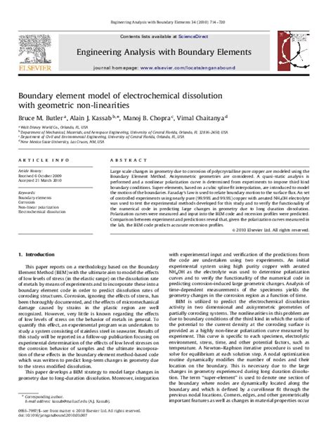 Pdf Boundary Element Model Of Electrochemical Dissolution With Geometric Non Linearities