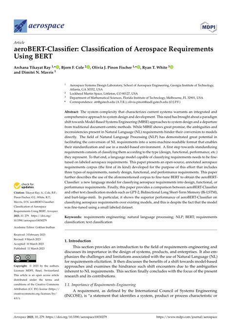 Pdf Aerobert Classifier Classification Of Aerospace Requirements