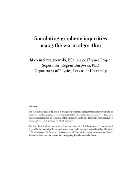 Pdf Simulating Graphene Impurities Using The Worm Algorithm
