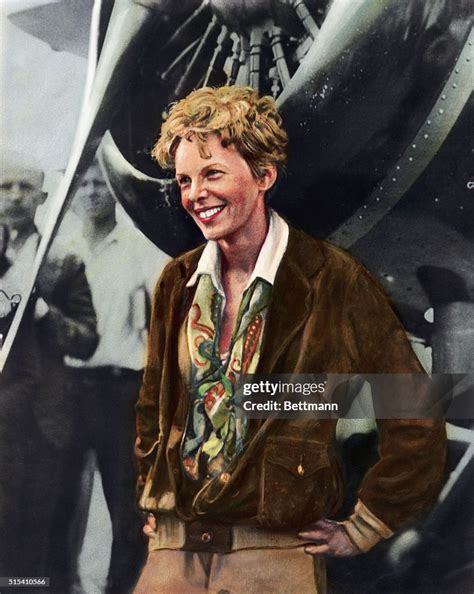 Hand Colored Portrait Of Amelia Earhart American Aviator Smiling