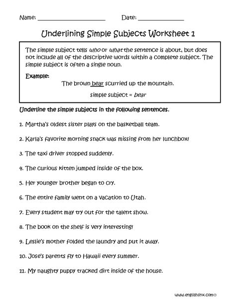 Subject And Predicate Worksheet Ame My Id