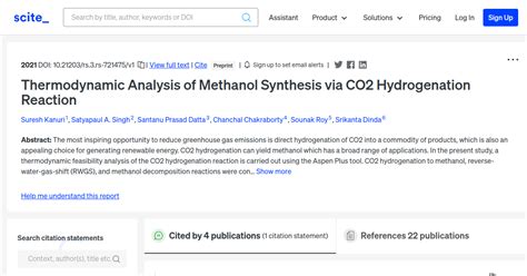 Thermodynamic Analysis Of Methanol Synthesis Via Co2 Hydrogenation Reaction