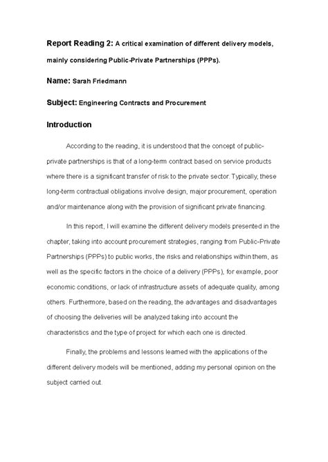 Report Reading 2 Sarah Friedmann Report Reading 2 A Critical