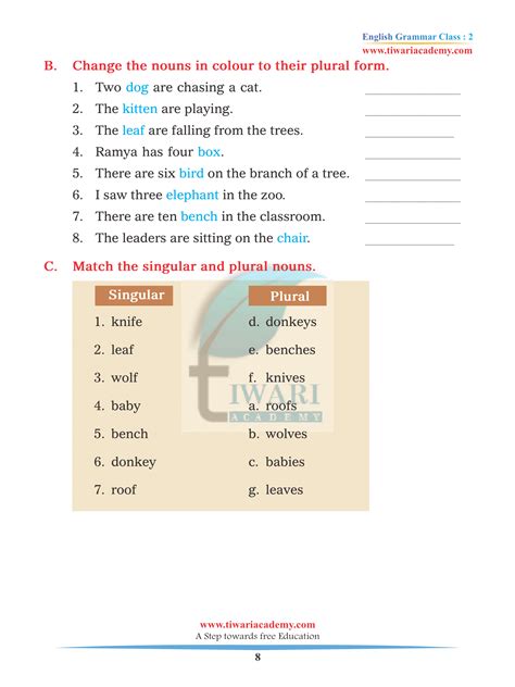 Class 2 English Grammar Chapter 2 Singular And Plural And Assignments