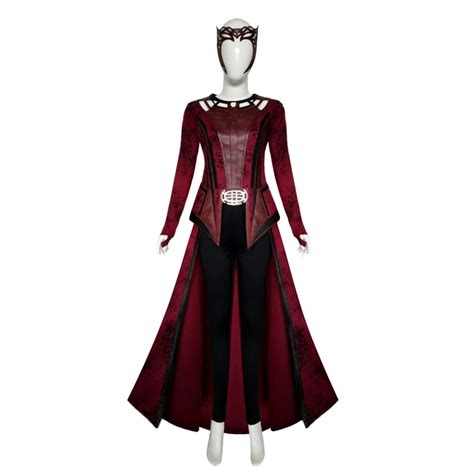 Women Wanda Witch Costume Cosplay Outfit Red Cloak Wanda Headpiece Halloween Cosplay Outfits X
