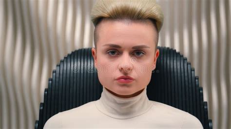 Serious Caucasian Futuristic Woman Gamer Hipster Female Girl Confident Businesswoman Programmer