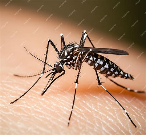 A Closeup Of A Black And White Striped Mosquito With Long Legs And A