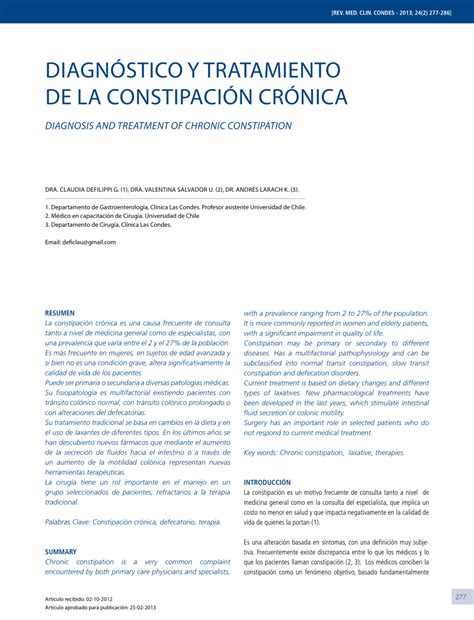 Pdf Diagnóstico Y Tratamiento De La Constipación Crónica