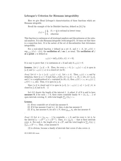 Lebesgue Criterion For Riemann Integrability Pdf Lebesgue Integration Teaching Mathematics