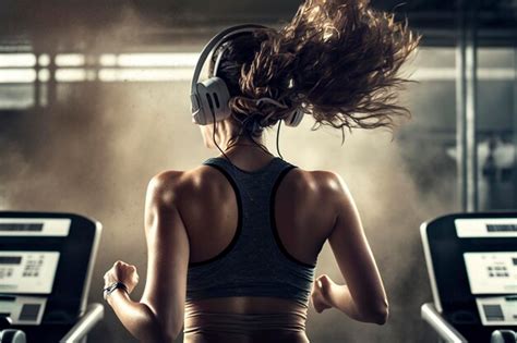 Premium Ai Image Rear View Oy Fyoung Woman Running At The Treadmill Created With Generative Ai