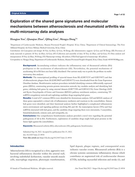 Pdf Exploration Of The Shared Gene Signatures And Molecular