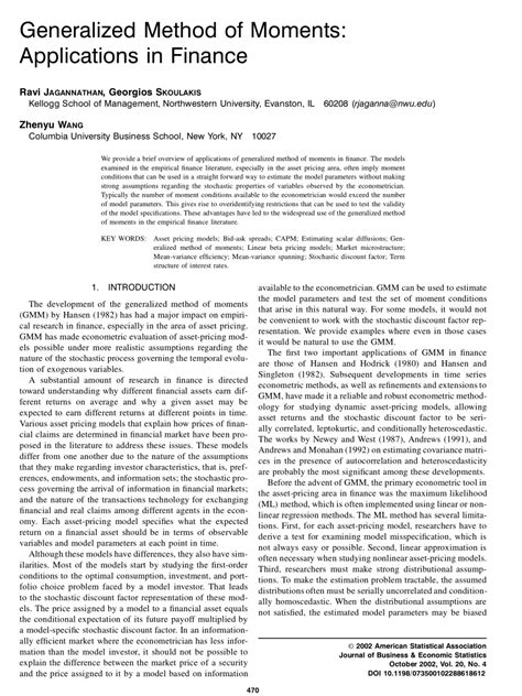 Pdf Generalized Method Of Moments Applications In Finance