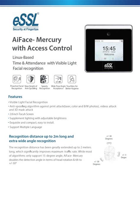 Essl Aiface Mercury Access Wifi Tcpip Attendance Machine Door