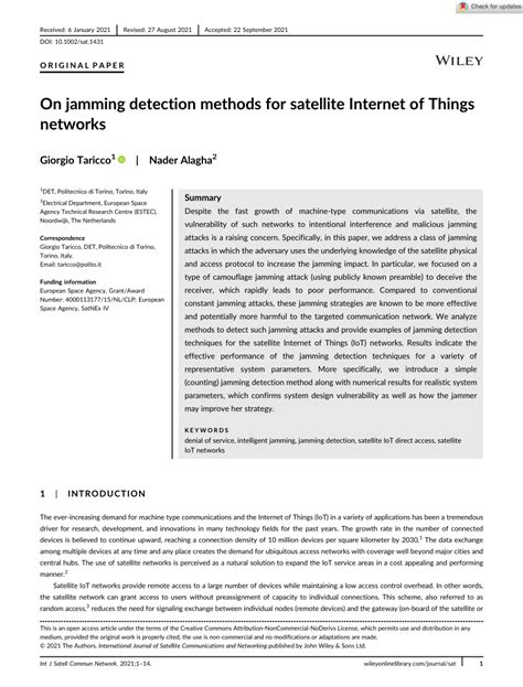 Pdf On Jamming Detection Methods For Satellite Internet Of Things Networks