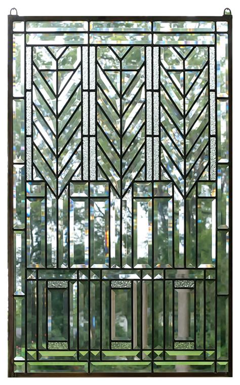 Frank Lloyd Wright Tree Of Life Beveled All Clear Stained Glass Panel 20 X 34 Traditional
