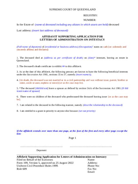 Ucpr 109 Affidavit Letters Of Admin On Intestacy Version 4