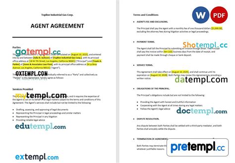 Agent Agreement Word Example Fully Editable Pretempl