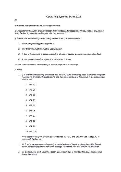 operating systems exam 2021 solutions operating systems exam 2021 q a provide brief answers