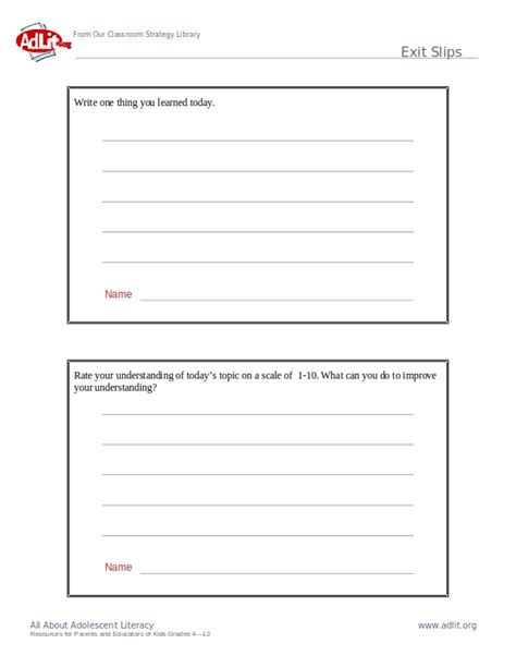 Exit Ticket Examples To Download