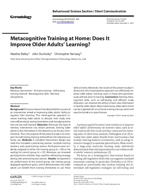 Pdf Metacognitive Training At Home Does It Improve Older Adults Learning
