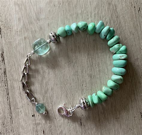 Artisan Bracelet Featuring Aqua Color Fluorite And Gemstone Nuggets