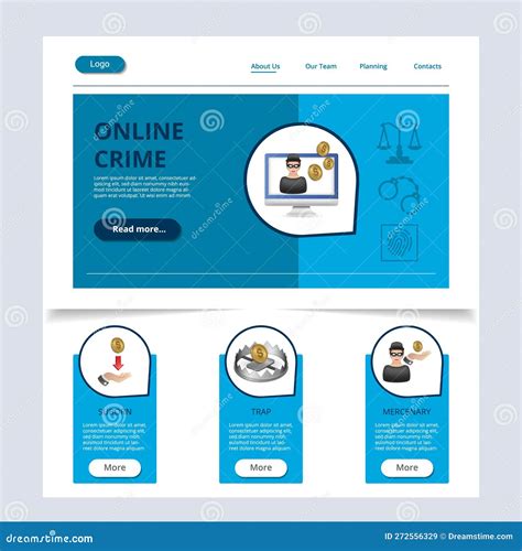 Online Crime Flat Landing Page Website Template Suborn Trap Mercenary Web Banner With Header