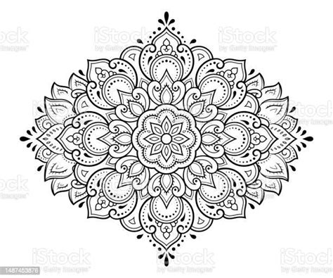 헤나 멘디 문신 장식에 대한 꽃만다라의 형태로 원형 패턴 민족 동양 스타일의 장식 장식 윤곽 낙서 손 그리기 벡터 그림 문신에 대한 스톡 벡터 아트 및 기타 이미지 Istock