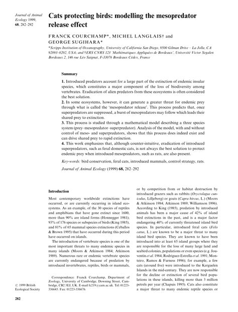 Pdf Cats Protecting Birds Modelling The Mesopredator Release Effect