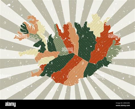 Iceland Vintage Map Grunge Poster With Map Of The Country In Retro Color Palette Shape Of