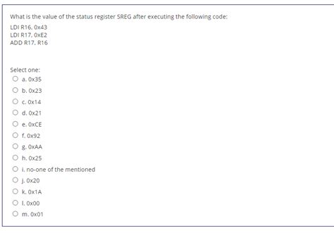 solved what is the value of the status register sreg after