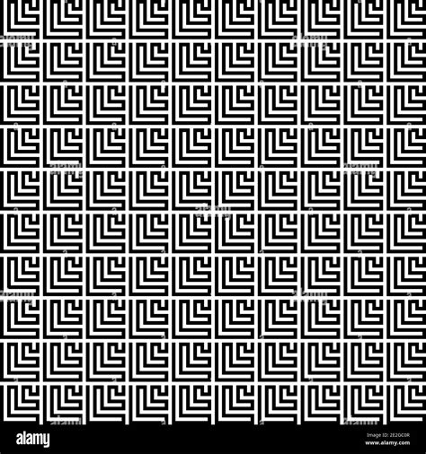 Abstract Seamless Pattern Background Maze Of Black Geometric Design Elements Isolated On White