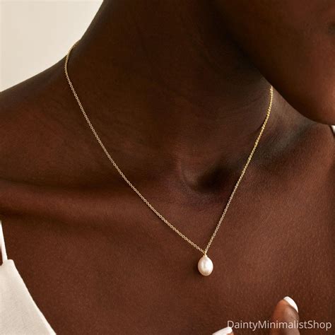 Freshwater Pearl Drop Necklace Single Pearl Necklace Gold Pearl
