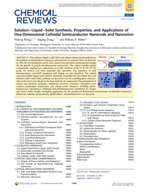 Pdf Solution Liquid Solid Synthesis Properties And Applications Of One Dimensional Colloidal