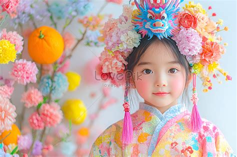 꽃 왕관을 입은 어린 소녀 사진 무료 다운로드 Lovepik