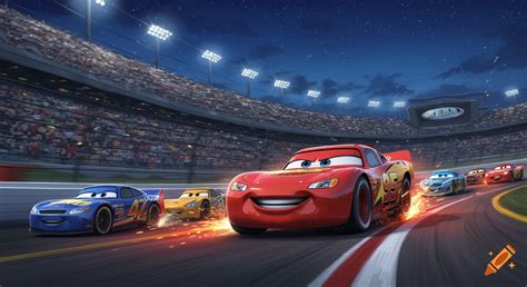 Lightning Mcqueen Smiles On A Race Track As Confetti Falls With A