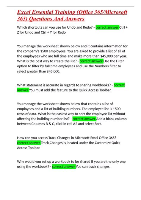 Excel Essential Training Office 365microsoft 365 Questions And