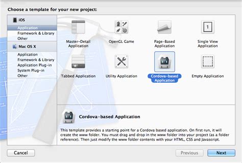 Iphone Cordova Based Application Not And Option For Newproject