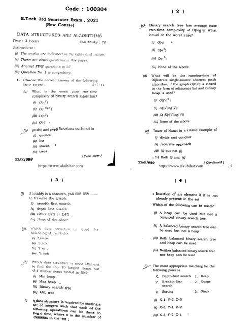 Btech 3 Sem Data Structures And Algorithms 100304 2021 Pdf