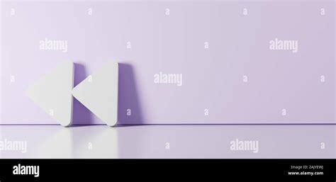 3d Rendering Of White Symbol Of Double Fast Backward Left Triangle Rounded Arrows Icon Leaning