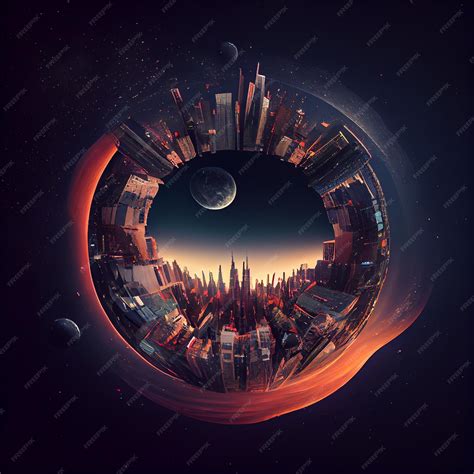 Premium Ai Image Circular Cityscape With Fullmoon Scene Generative Ai