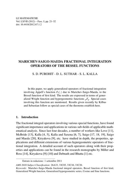 Pdf Marichev Saigo Maeda Fractional Integration Operators Of The Bessel Function