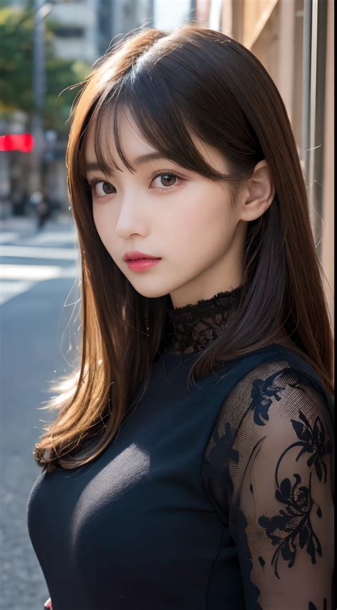 길모퉁이에 서 있는 검은 드레스를 입은 여자 Seaart Ai