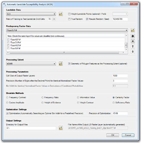 Interface Of Alsa Automatic Landslide Susceptibility Analysis 3 0