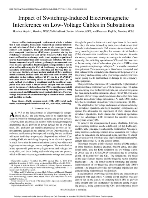 Pdf Impact Of Switching Induced Electromagnetic Interference On Low Voltage Cables In Substations
