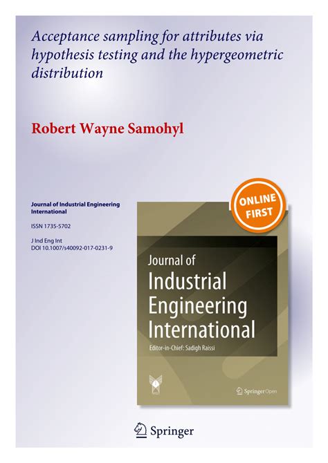 Pdf Acceptance Sampling For Attributes Via Hypothesis Testing And The Hypergeometric Distribution