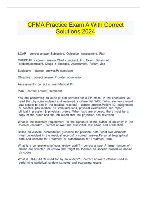 Cpma Practice Exam A With Correct Solutions 2024 Cpma Stuvia Us