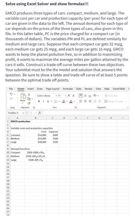 solved solve using excel solver and show formulas gmco