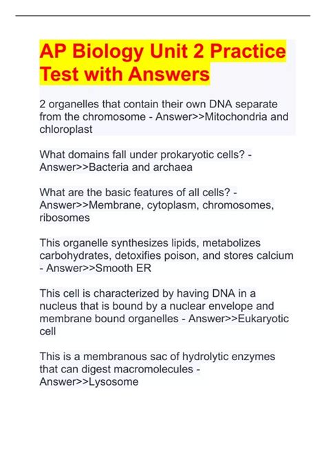 Ap Biology Unit 2 Practice Test With Answers Ap Biology Stuvia Us